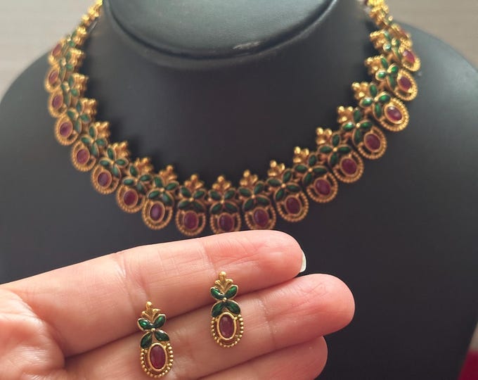 Matte Finish Traditional Choker Necklace Set – South Indian Jewelry ...