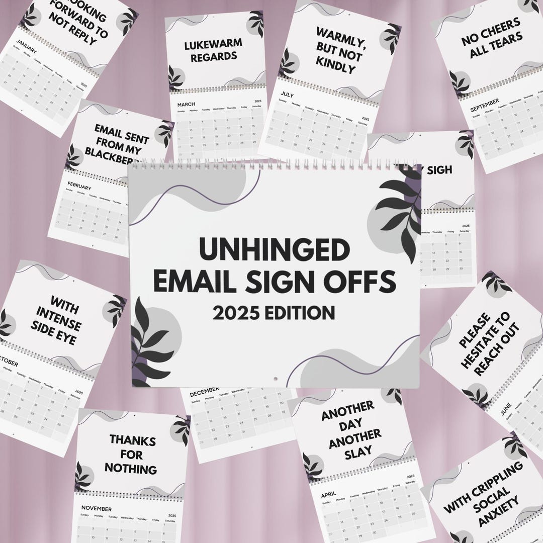 Funny 2025 Wall Calendar, Unhinged Email Sign Offs 2025 Calendar, Gift ...