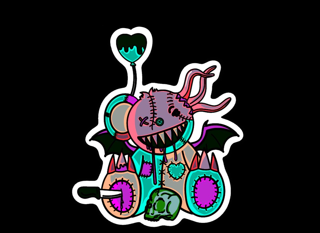 Creepy Kawaii Patchwork Teddy Bear Purple With Tentacles Skull Bat ...