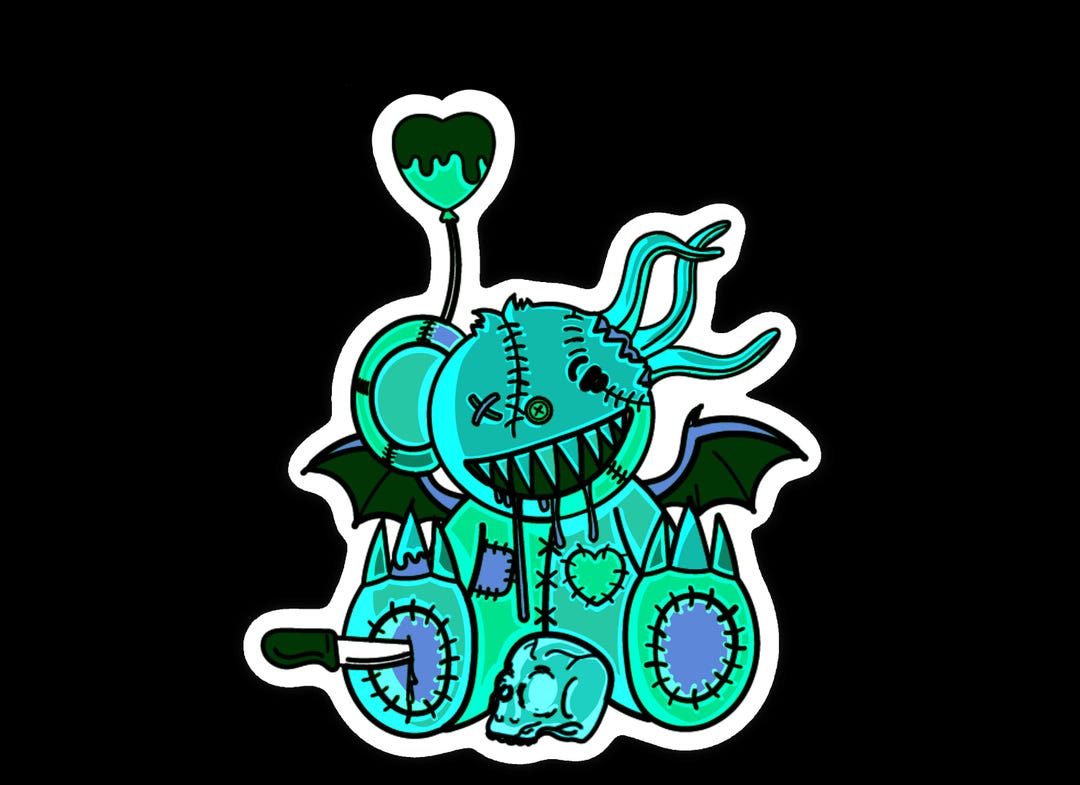 Creepy Kawaii Patchwork Blue Teddy Bear With Tentacles Skull Bat Wings ...