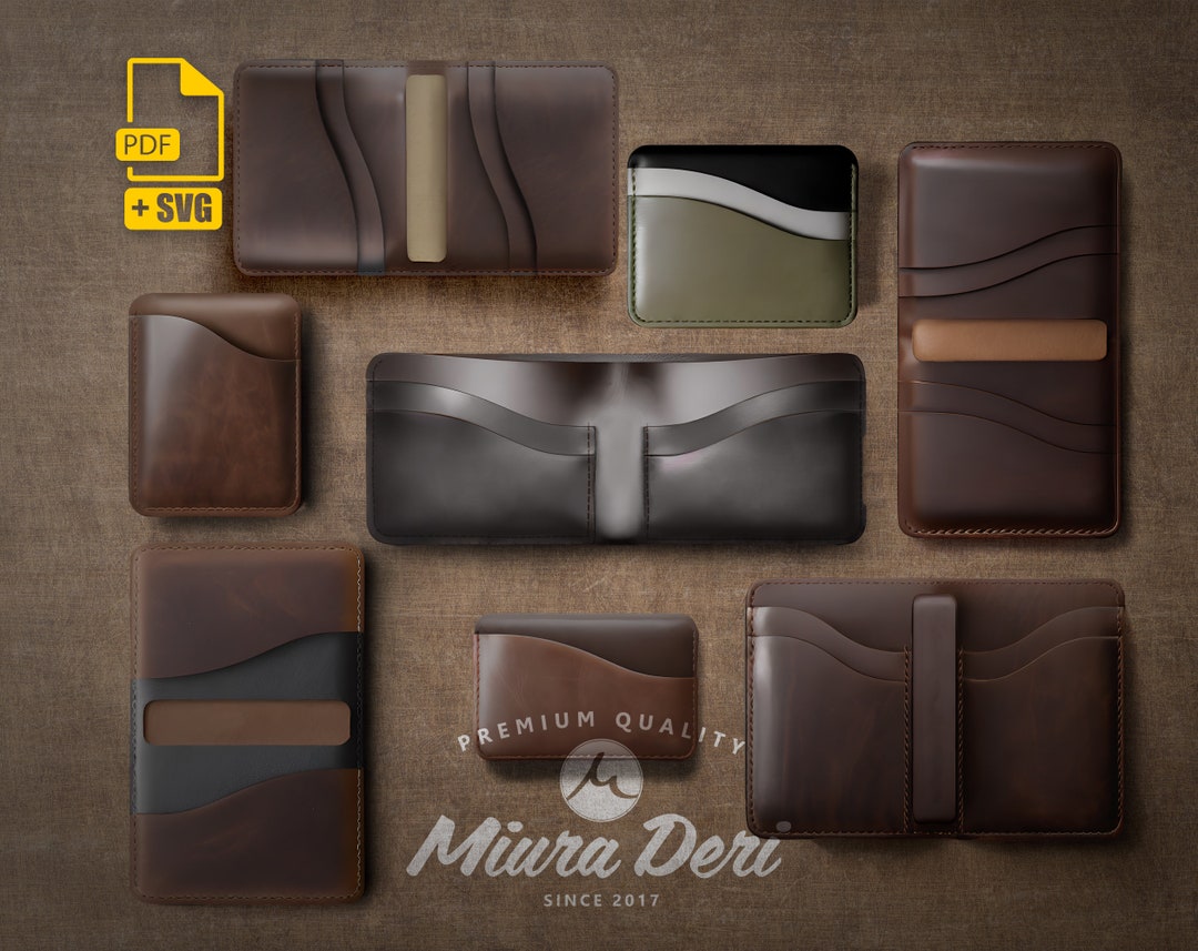 Set of 8 Leather Wallet and Card Holder Patterns Beginner Leather Craft ...