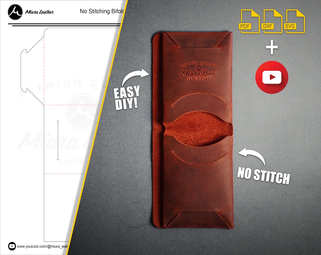 No-stitch Leather Bifold Wallet Pattern Video Tutorial on Youtube DIY ...