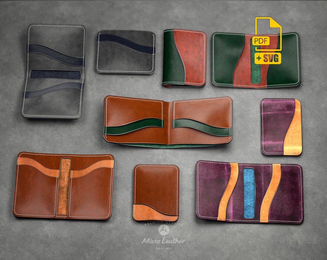 Set of 8 Leather Wallet and Card Holder Patterns Beginner Leather Craft ...