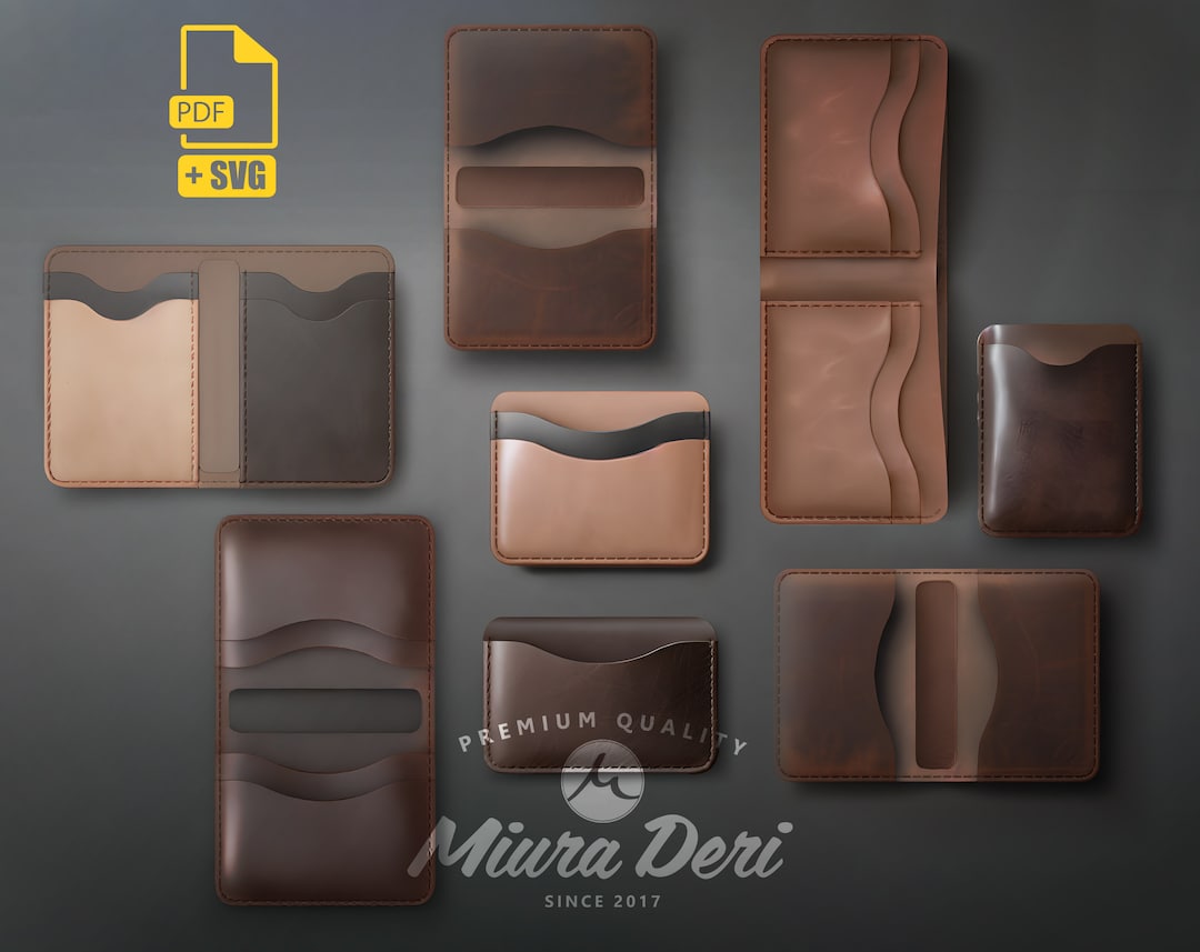 Set of 7 Leather Wallet Patterns | Beginner Leather Craft Pattern Pack ...