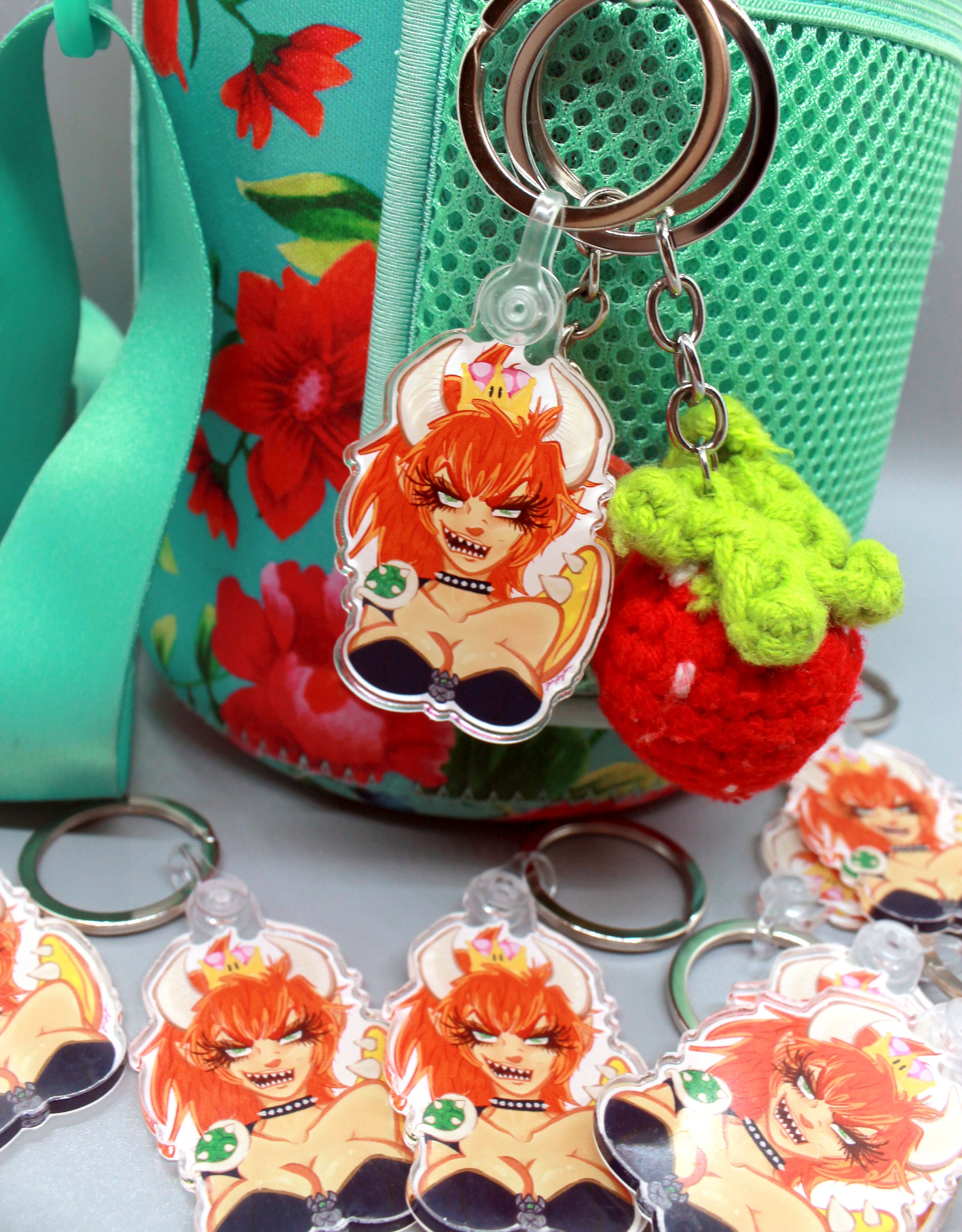 Bowsette Keychain - Waifu Dragon Girl - Mario Fan Art - Acrylic ...