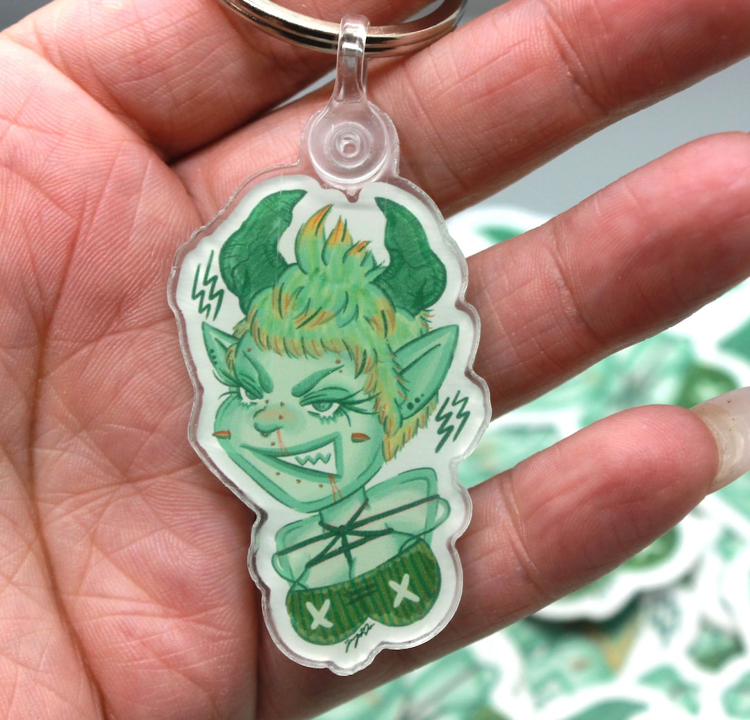 Mad Demon Oni Girl Green Rope Bunny Acrylic Keychain - Etsy