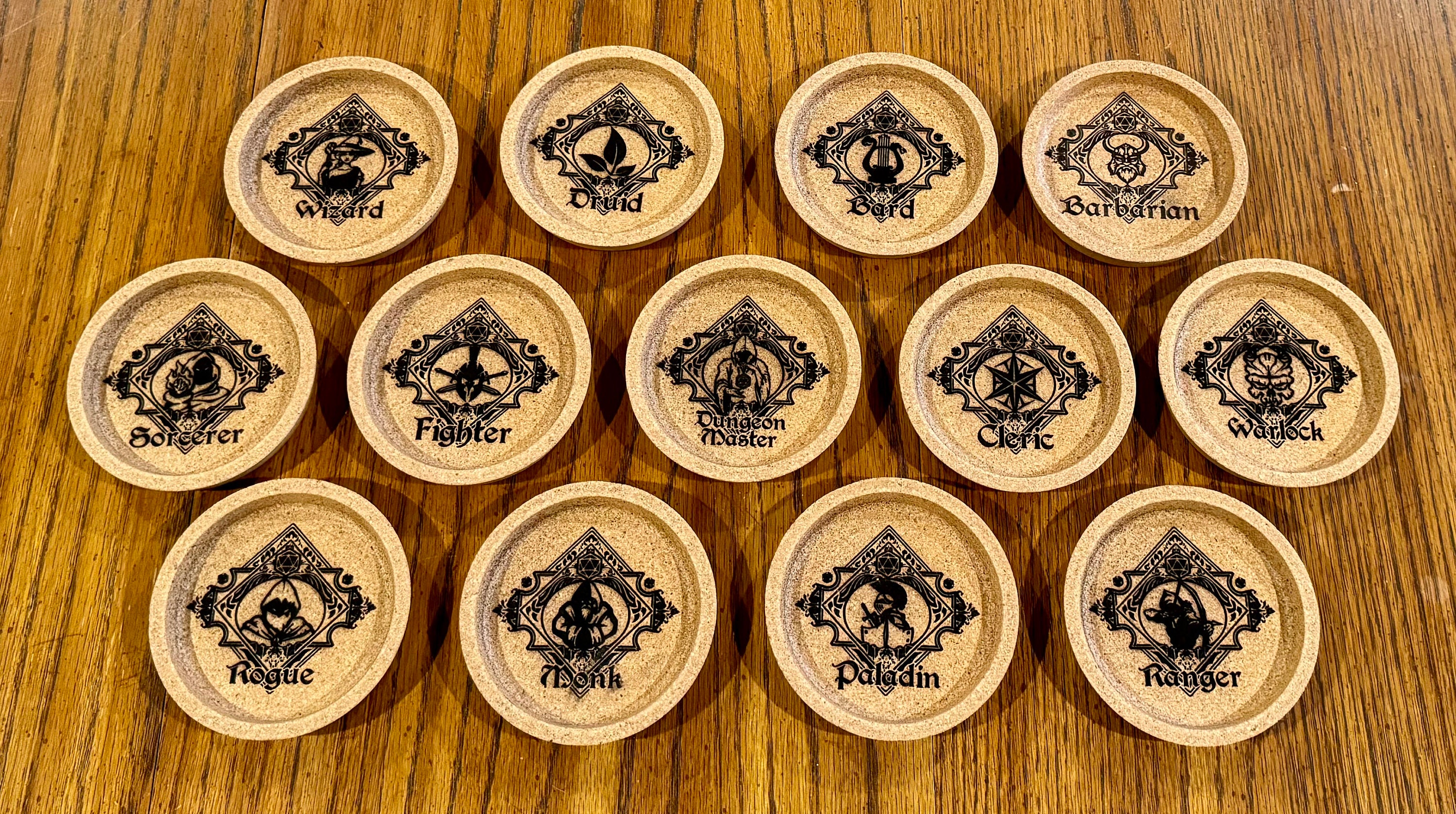 D&D Class Coasters Set of 4 Lipped Cork Coasters Sets and Singles 5E ...