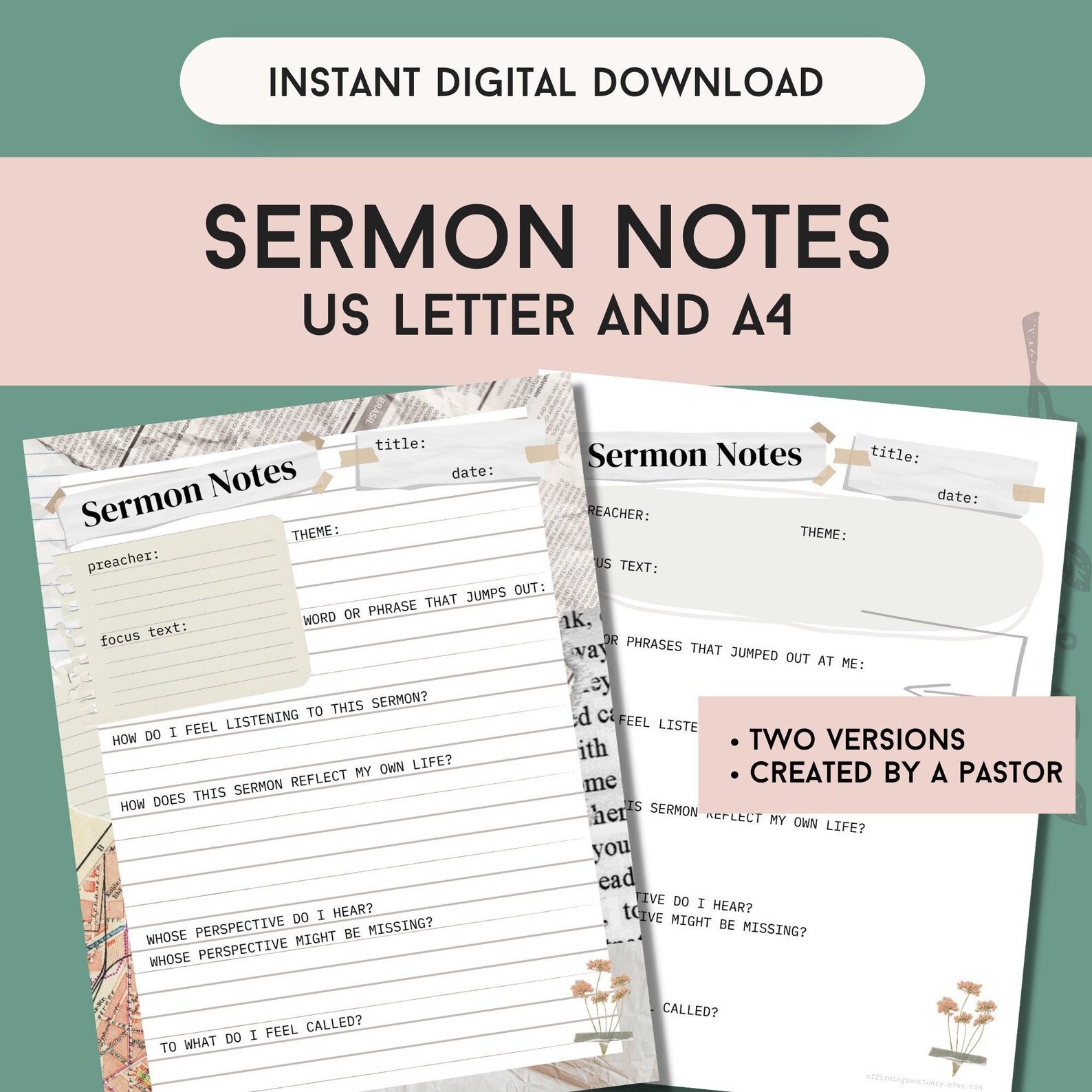 Sermon Notes, Graphic Sermon Notes Journal, Sermon Journal Pages, US ...