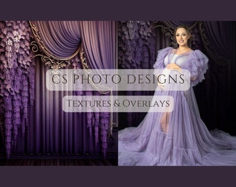 Purple Floral Wall Art Textures, Digital Backdrops, Maternity Backdrop ...