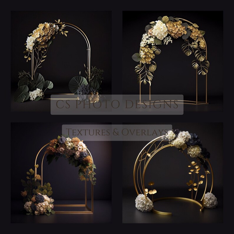 Gold Floral Arch Art Textures, Digital Backdrops, Maternity Backdrop ...