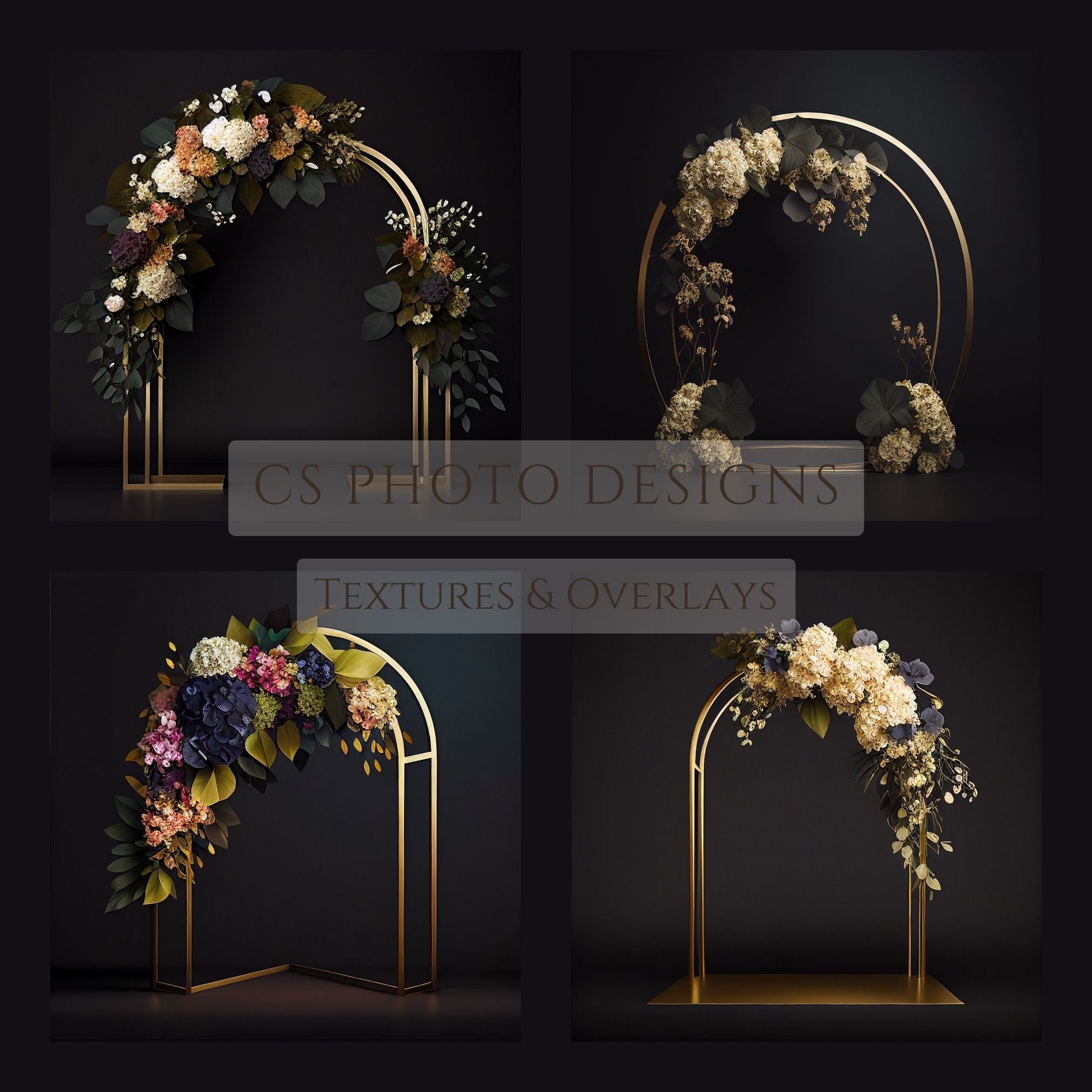 Gold Floral Arch Art Textures, Digital Backdrops, Maternity Backdrop ...