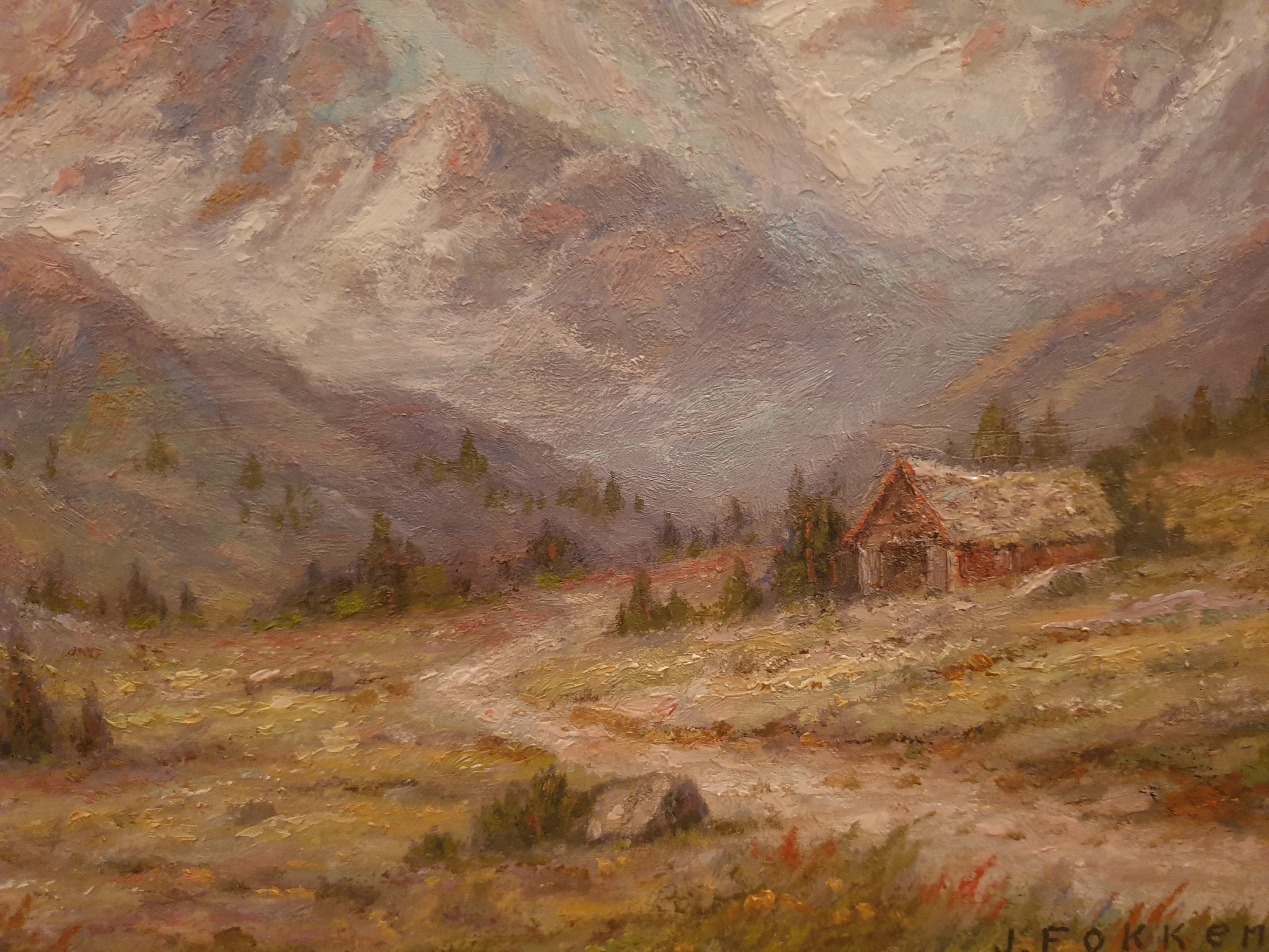 Antique Oil Painting Mountain Landscape 4256cm Signed by JAN FOKKEN Ca ...