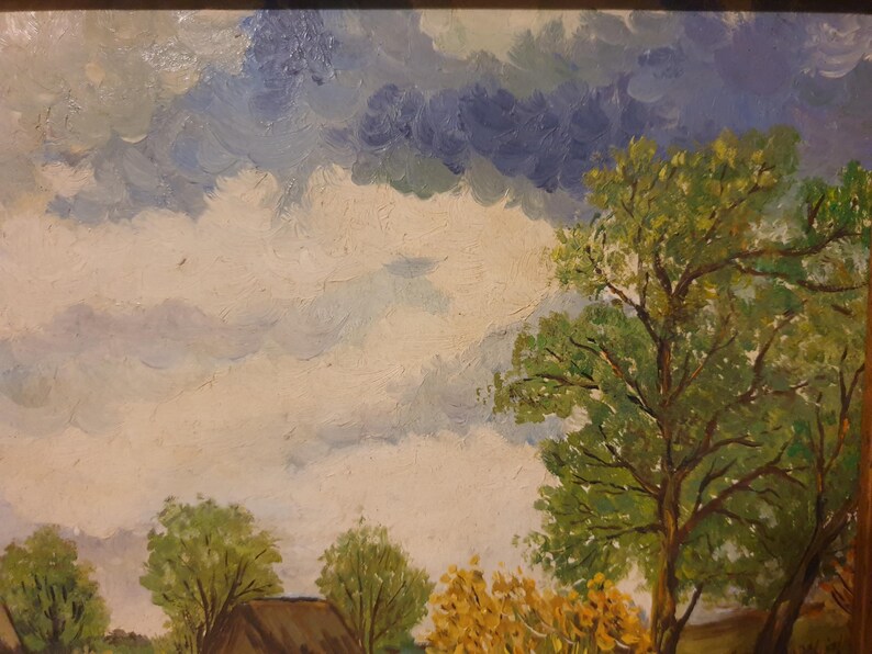 Vintage Framed Landscape Oil Painting on Cardboard - Signed A.KAEDING ...