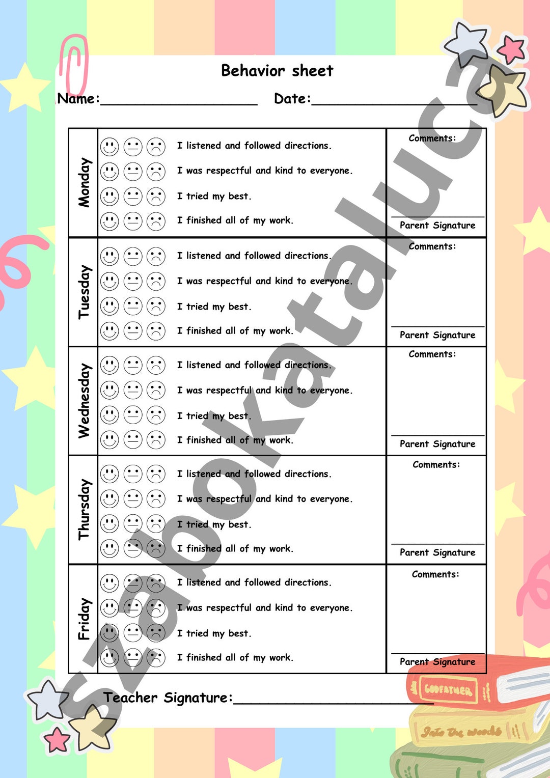 Behavior Sheet / Kids Behavior Chart / Track Your Behavior Progress ...