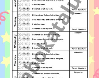 Behavior Sheet / Kids Behavior Chart / Track Your Behavior Progress ...