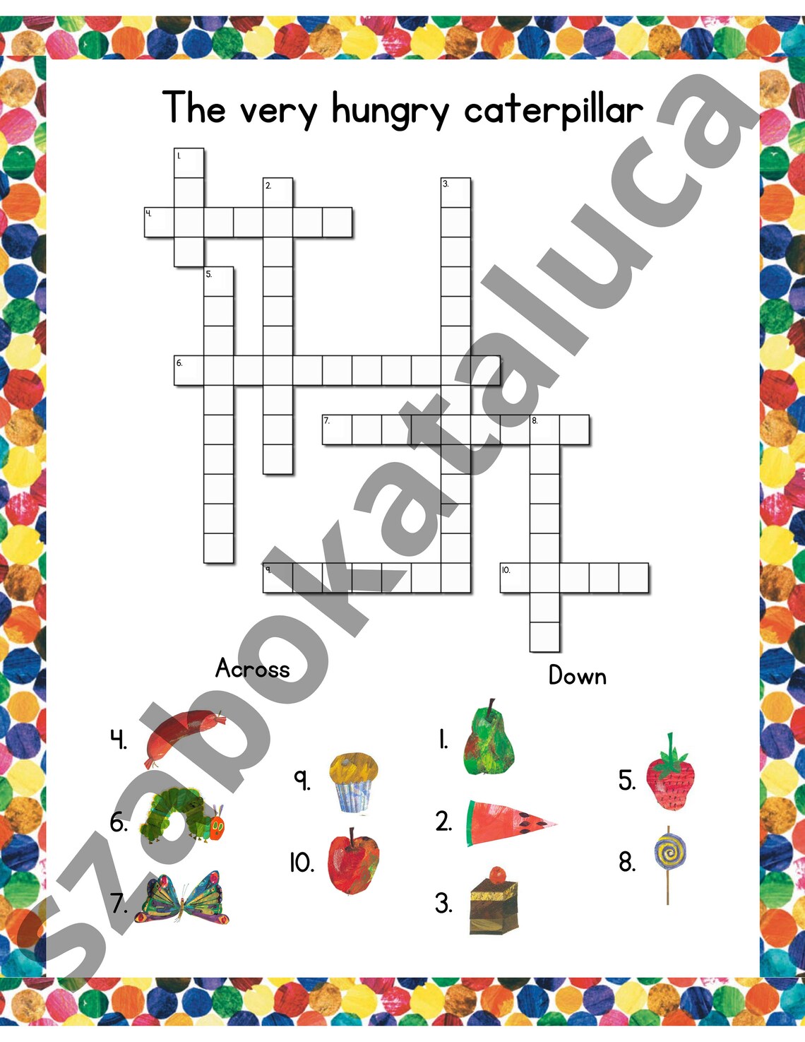 The Very Hungry Caterpillar Crossword / Crossword for Kids / Teacher ...