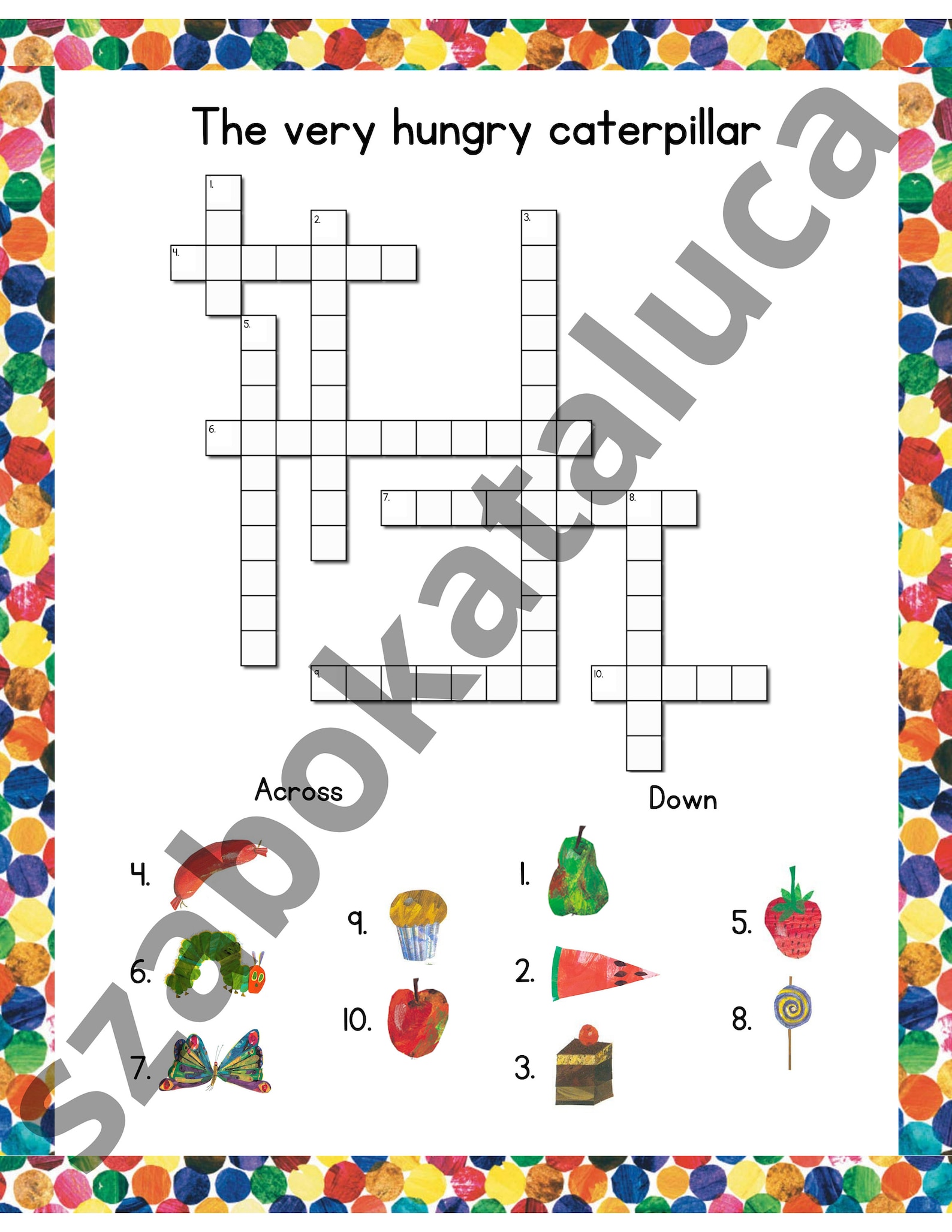 The Very Hungry Caterpillar Crossword / Crossword for Kids / Teacher ...