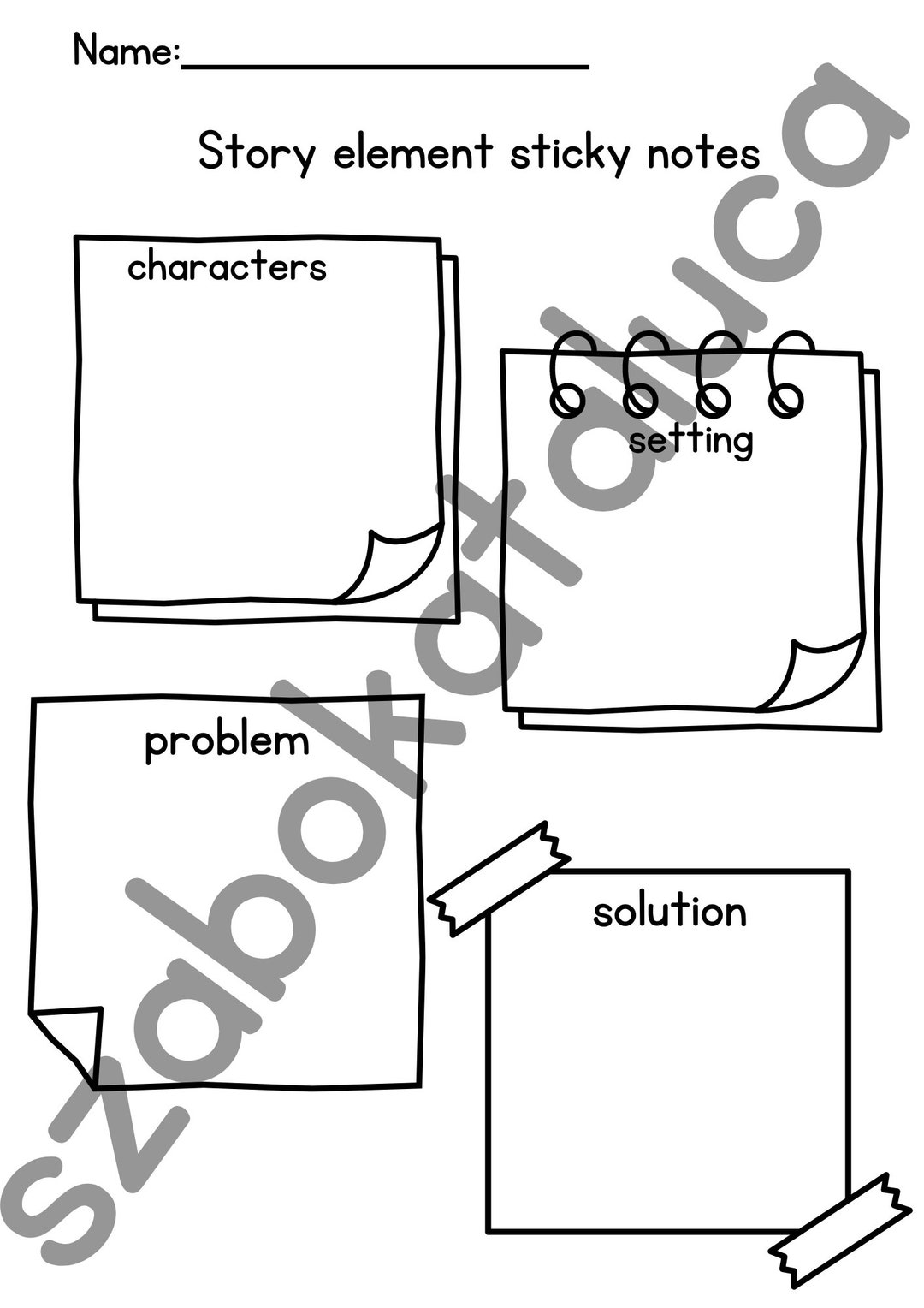 Story Element Sticky Notes / Story Element Worksheet / Story Worksheet ...