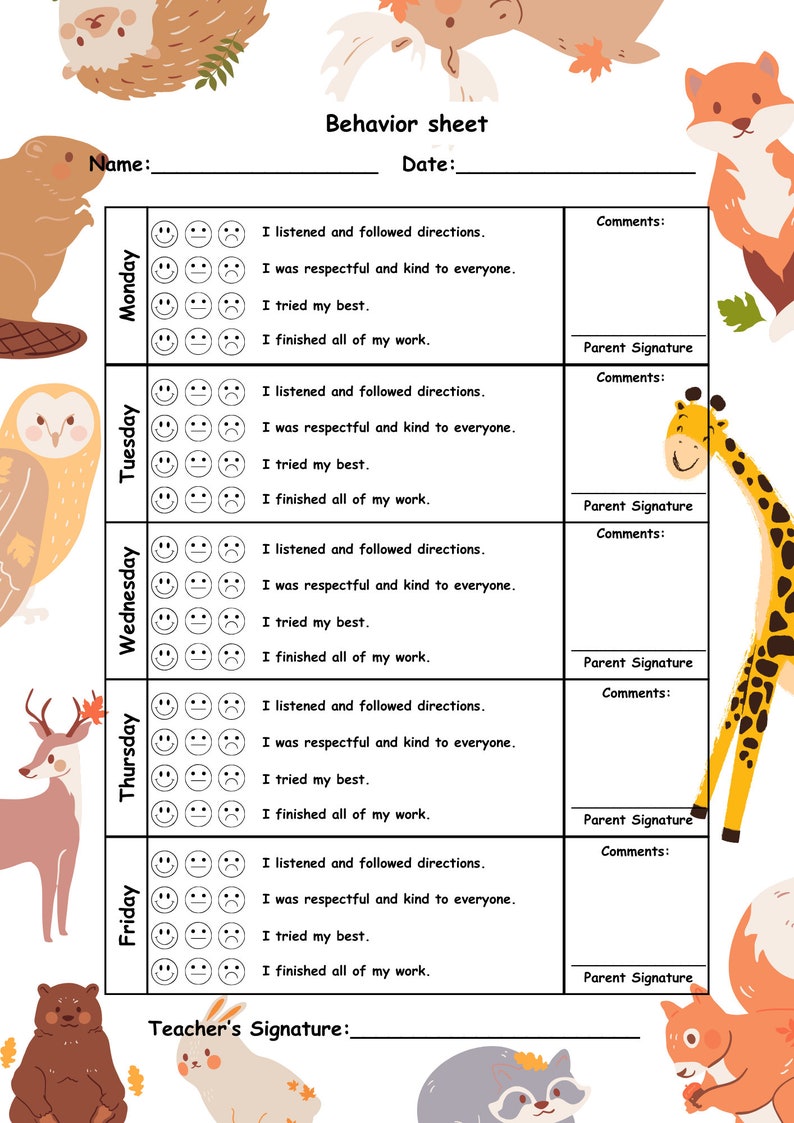 Behavior Sheet / Kids Behavior Chart / Track Your Behavior Progress ...
