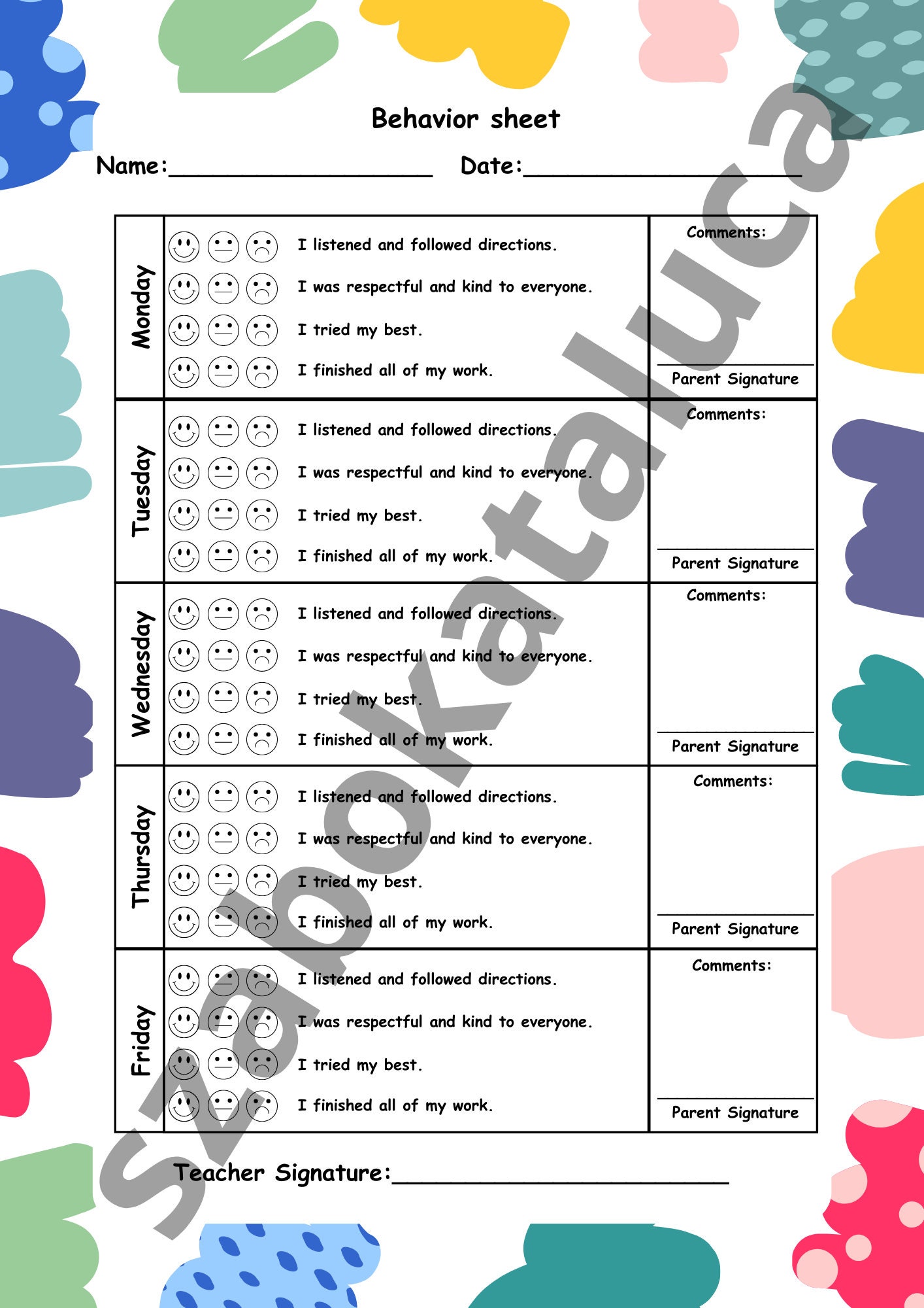 Behavior Sheet / Kids Behavior Chart / Track Your Behavior Progress ...