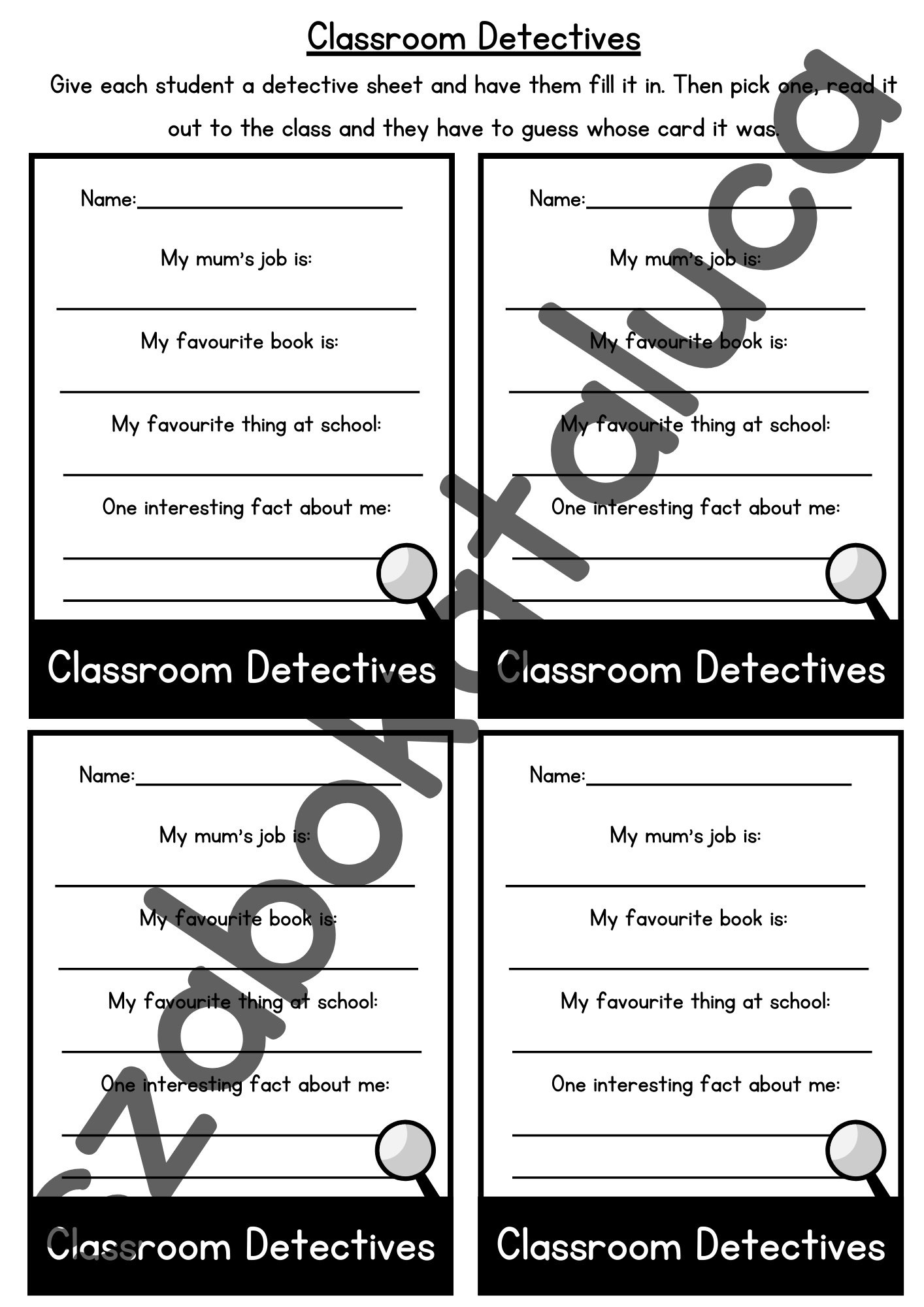 Classroom Detectives Classroom Game / Ice Breaker Game for the ...