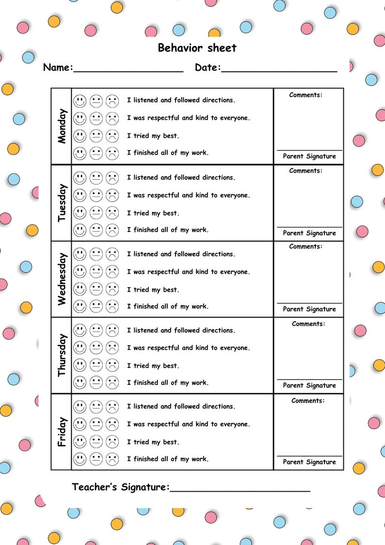 Behavior Sheet / Kids Behavior Chart / Track Your Behavior Progress ...