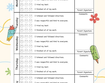 Behavior Sheet / Kids Behavior Chart / Track Your Behavior Progress ...