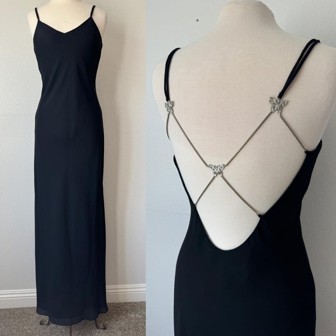 90s Y2K Vampy Gothic Niki by Niki Livas Black Evening Dress Metal ...