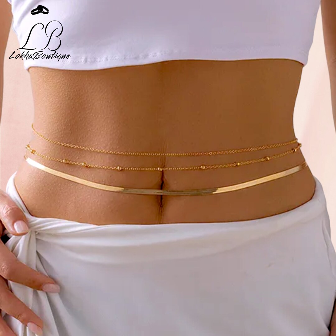 Belly Chain Set in Gold or Silver, Gold Waist Chain, Silver Waist Chain, Gold Body Chain Women ...