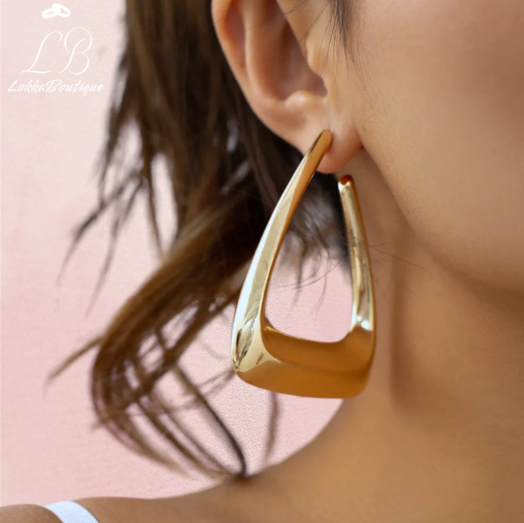 Chunky Triangle Hoop Earrings for Women Gold Earring Hoops Silver Earrings Women Triangle Hoops ...