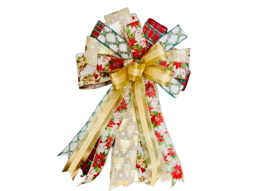 Handmade Christmas Bow - Ribbon Bow With 15” Tails for Tree Topper ...