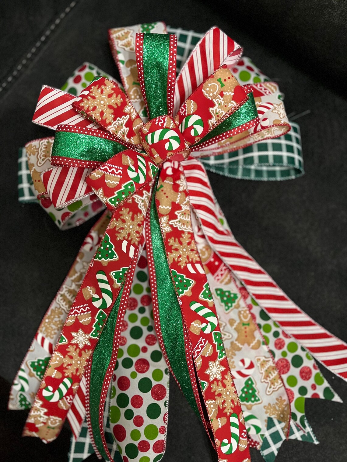 Handmade Christmas Bow - Ribbon Bow With 15” Tails for Tree Topper ...