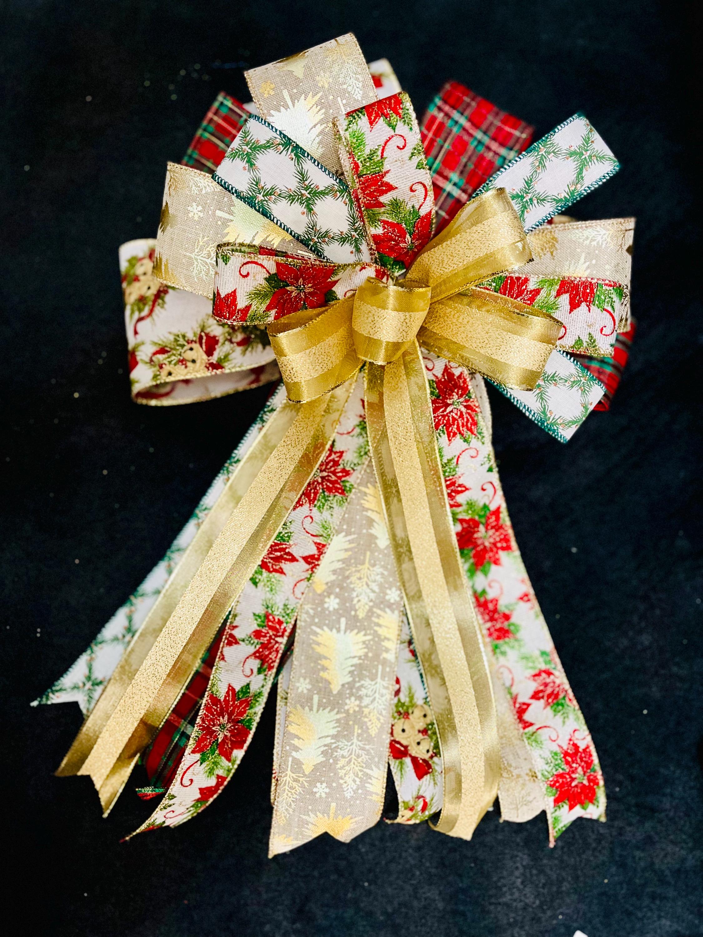 Handmade Christmas Bow - Ribbon Bow With 15” Tails for Tree Topper ...