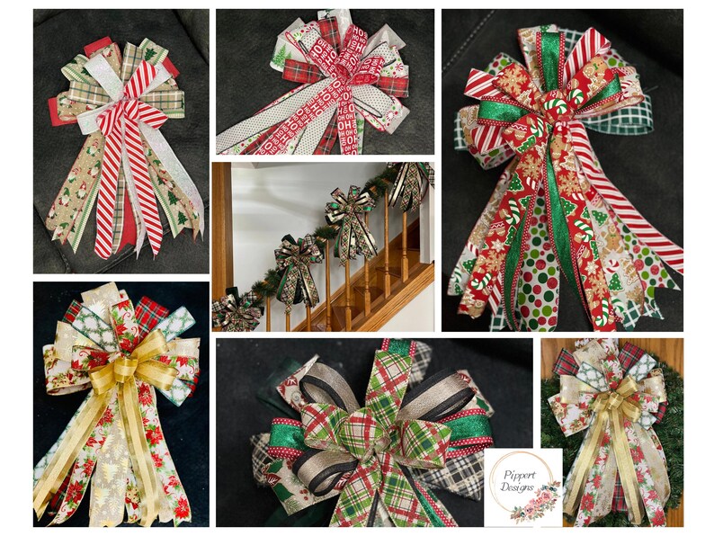 Handmade Christmas Bow - Ribbon Bow With 15” Tails for Tree Topper ...