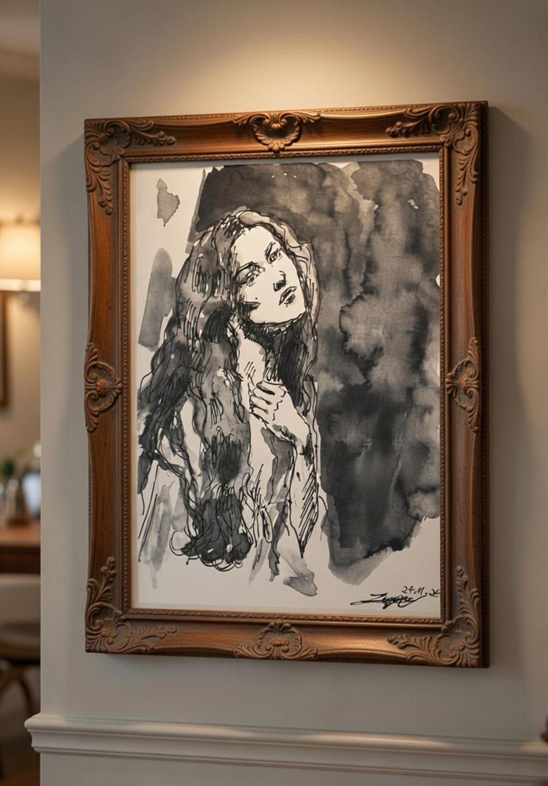 Vintage Female Portrait - Ink Illustration - Hand Drawn Fine Art Print ...