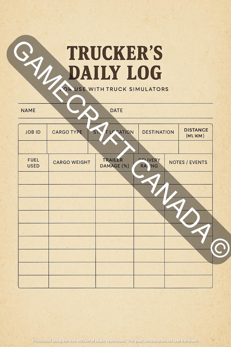 Trucker’s Daily Log ATS ETS2 | Printable Logbook for Truck Simulator ...