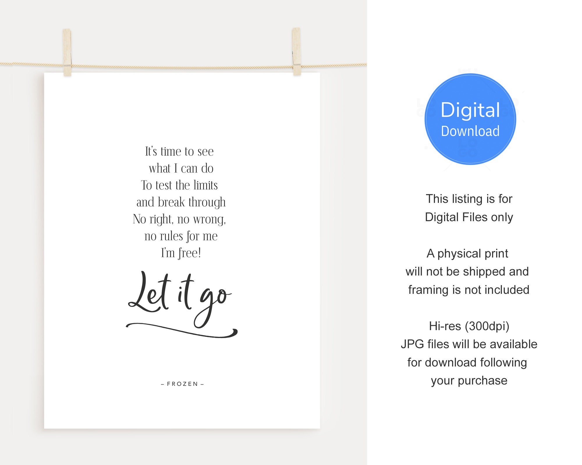 Let It Go, Frozen Movie Music Lyrics, Printable Wall Art, Frozen Quote ...