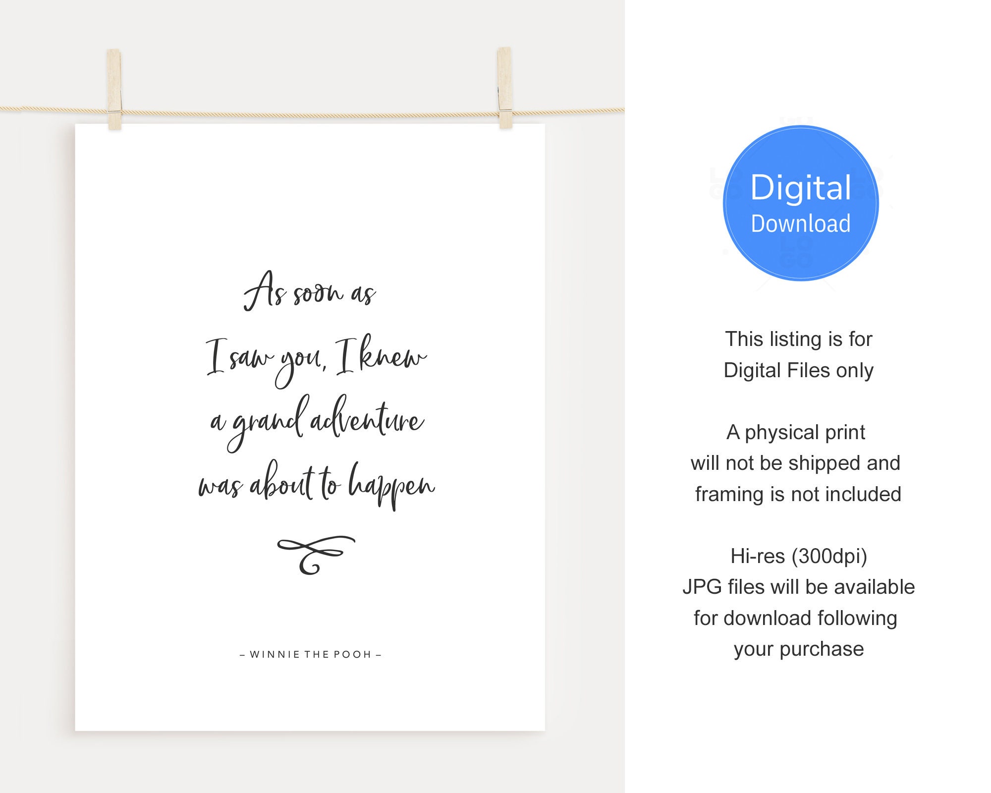 Winnie the Pooh, Adventure Quote, Printable Wall Art, Nursery Decor ...