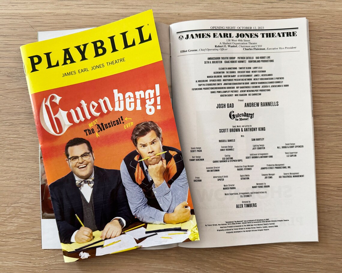 Gutenberg the Musical Broadway Playbill, Josh Gad, Andrew Rannells ...