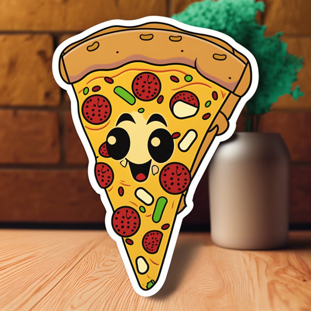 Pizza Sticker Pizza Slice Sticker Pizza Face Sticker Cartoon Style ...