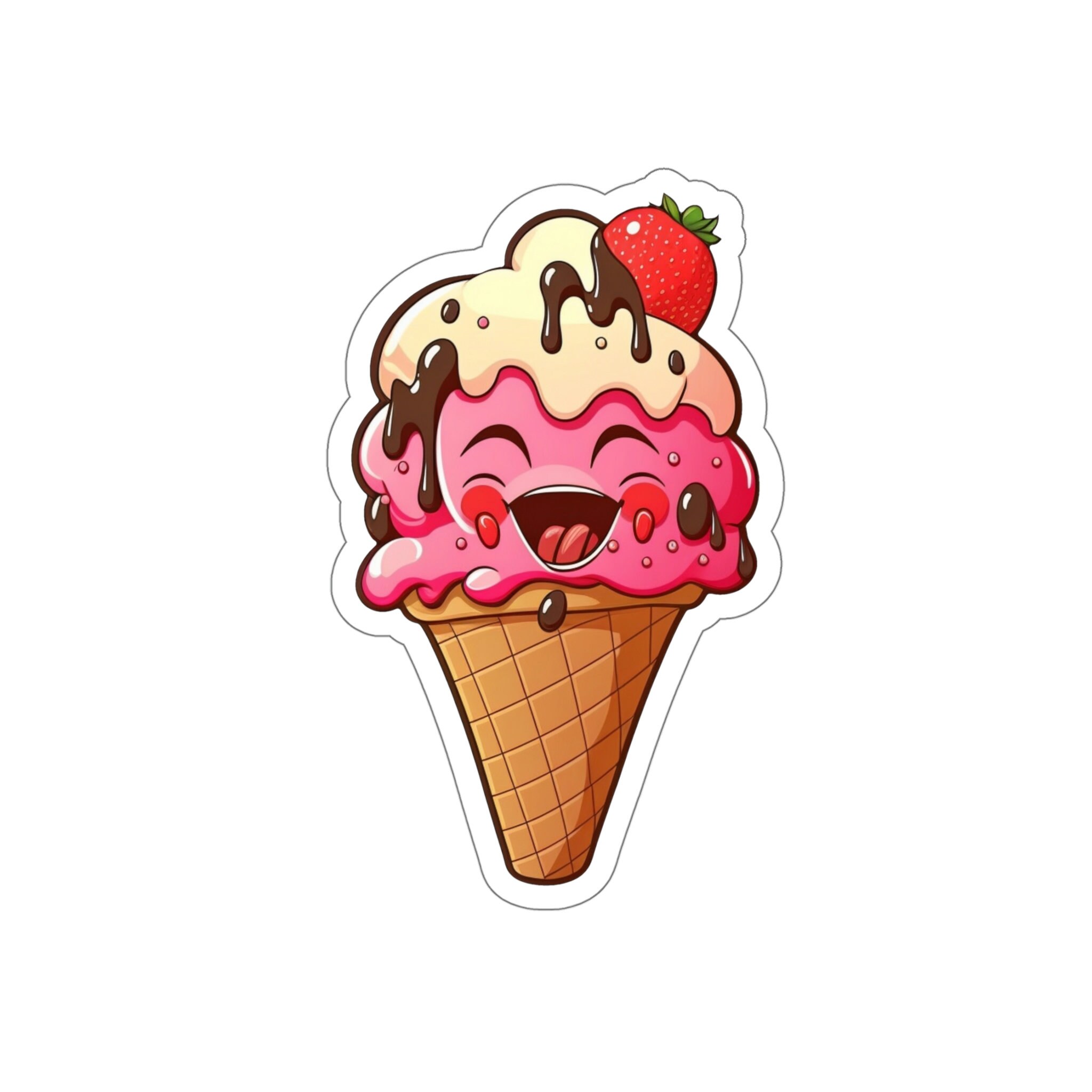 Strawberry Ice Cream Cartoon Stickers Funny Face Cute - Etsy