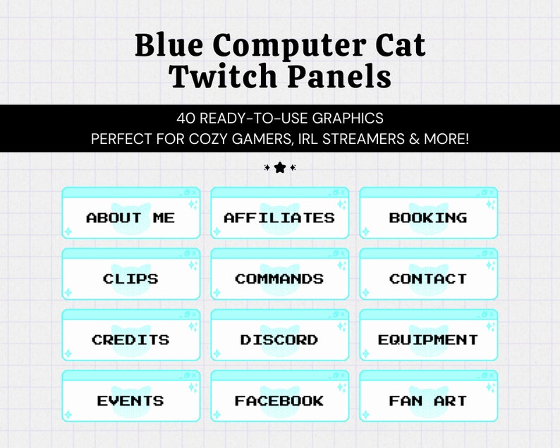 40 Blue Cat Twitch Panels • Cool Cute Computer Tech Gamer Aesthetic ...