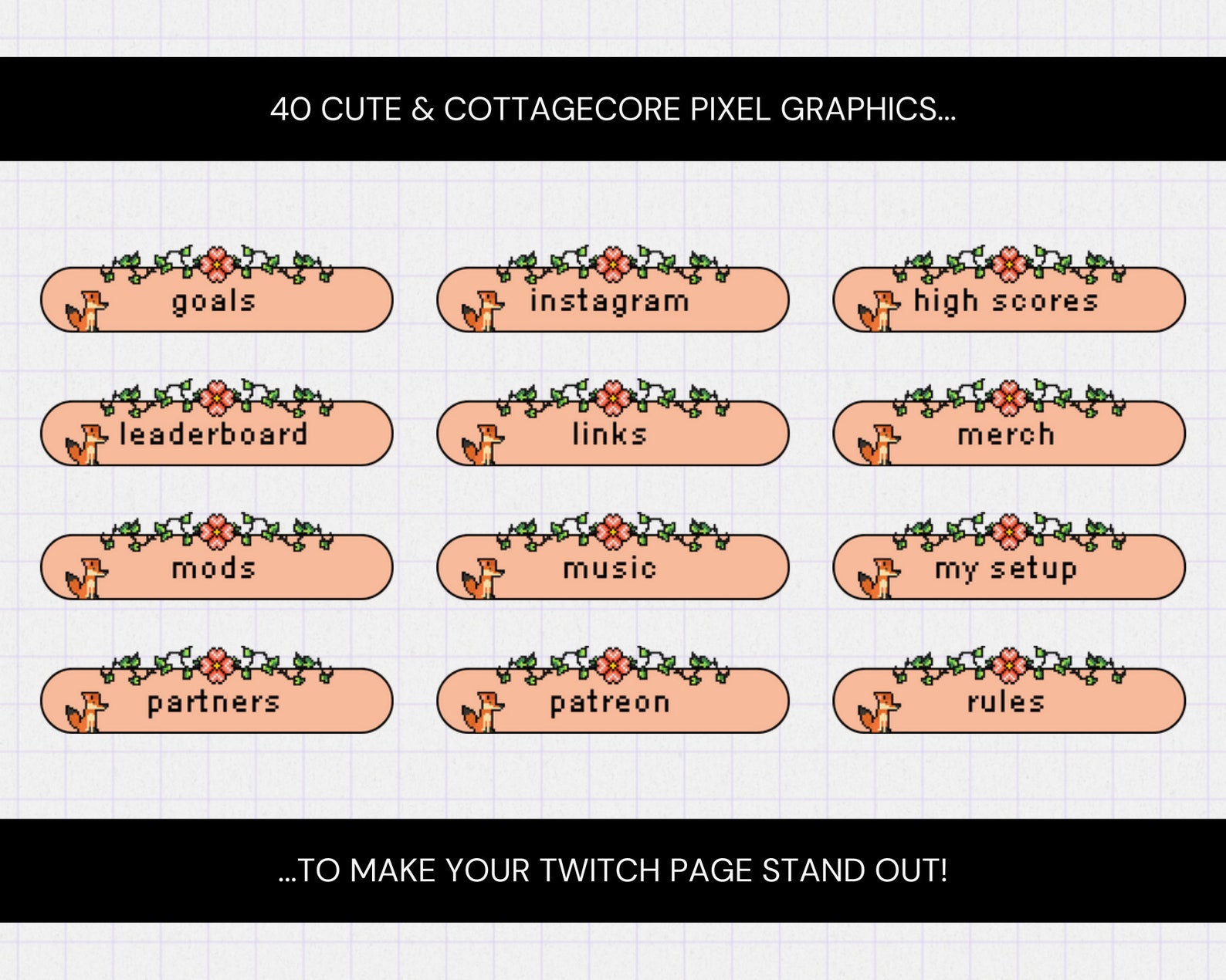 40 Cottagecore Twitch Panels • Pixel Orange Fox • Streamer Graphics ...