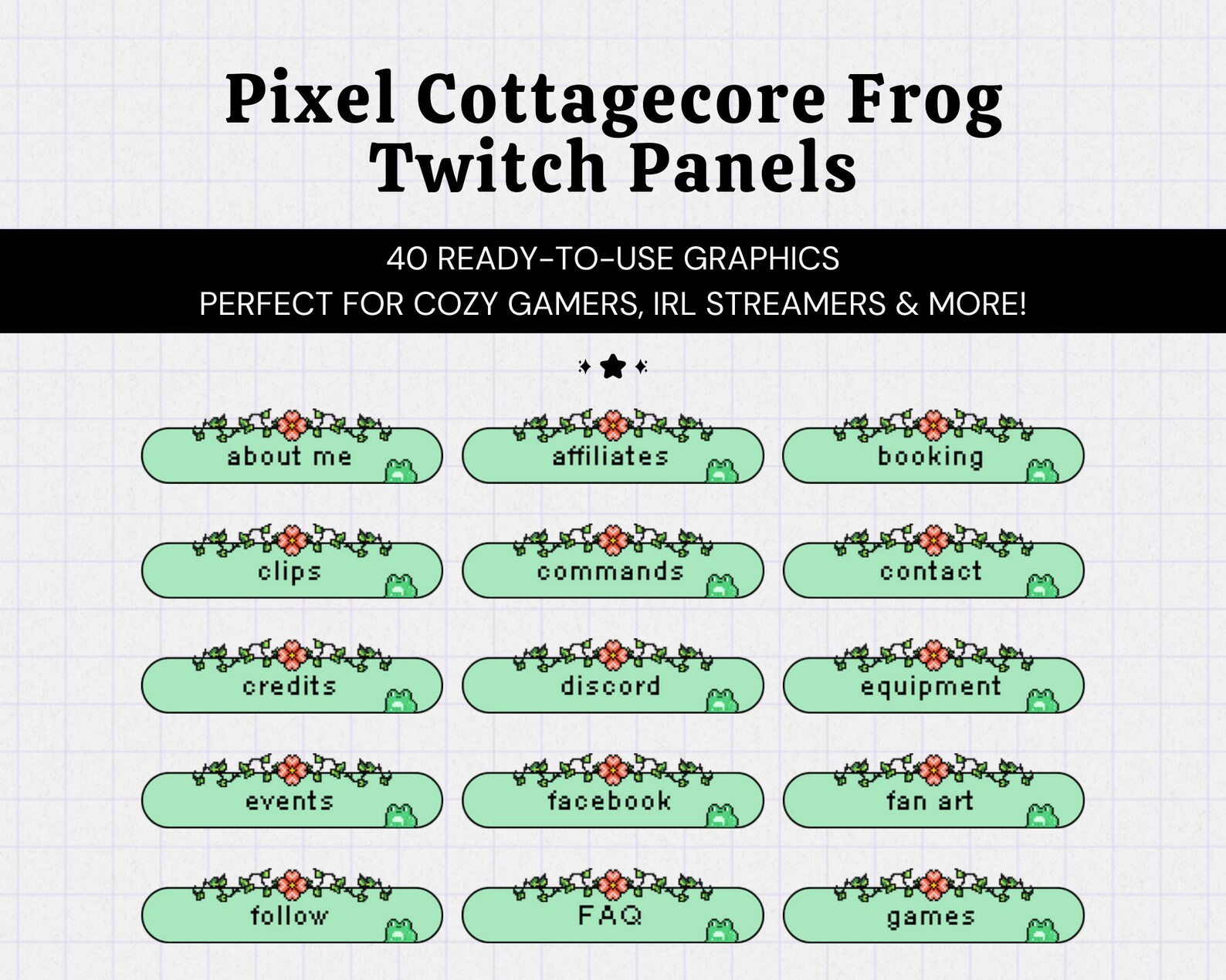 40 Cottagecore Twitch Panels • Pixel Green Frog • Streamer Graphics ...