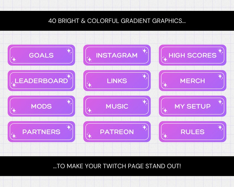 40 Sparkle Gradient Twitch Panels • Magenta Aesthetic • Streamer ...