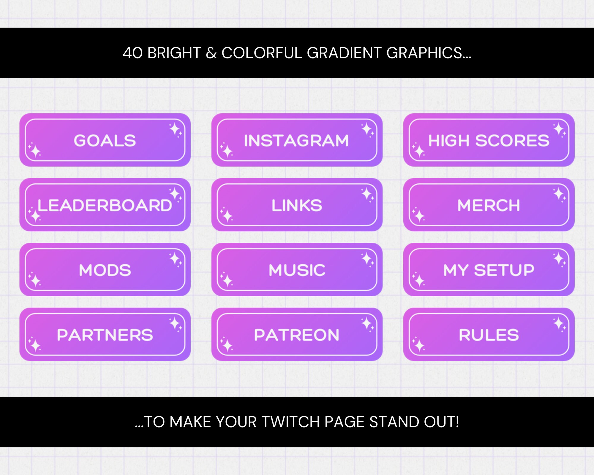 40 Sparkle Gradient Twitch Panels • Magenta Aesthetic • Streamer ...