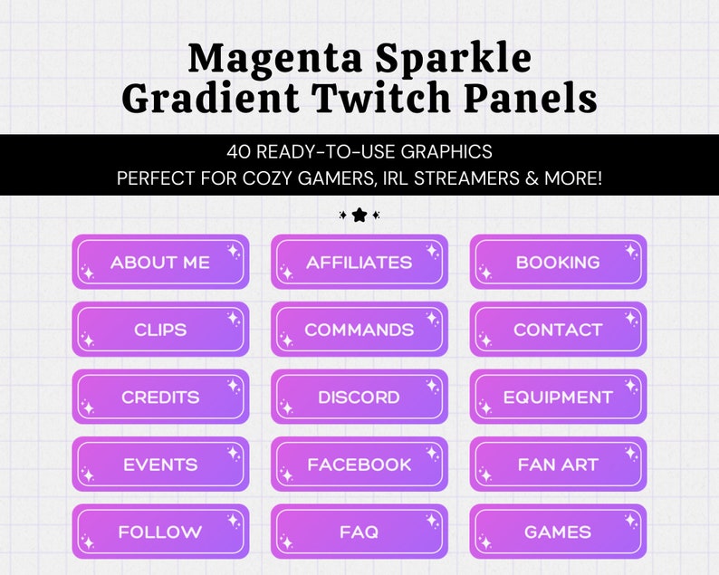 40 Sparkle Gradient Twitch Panels Magenta Aesthetic Streamer Graphics ...