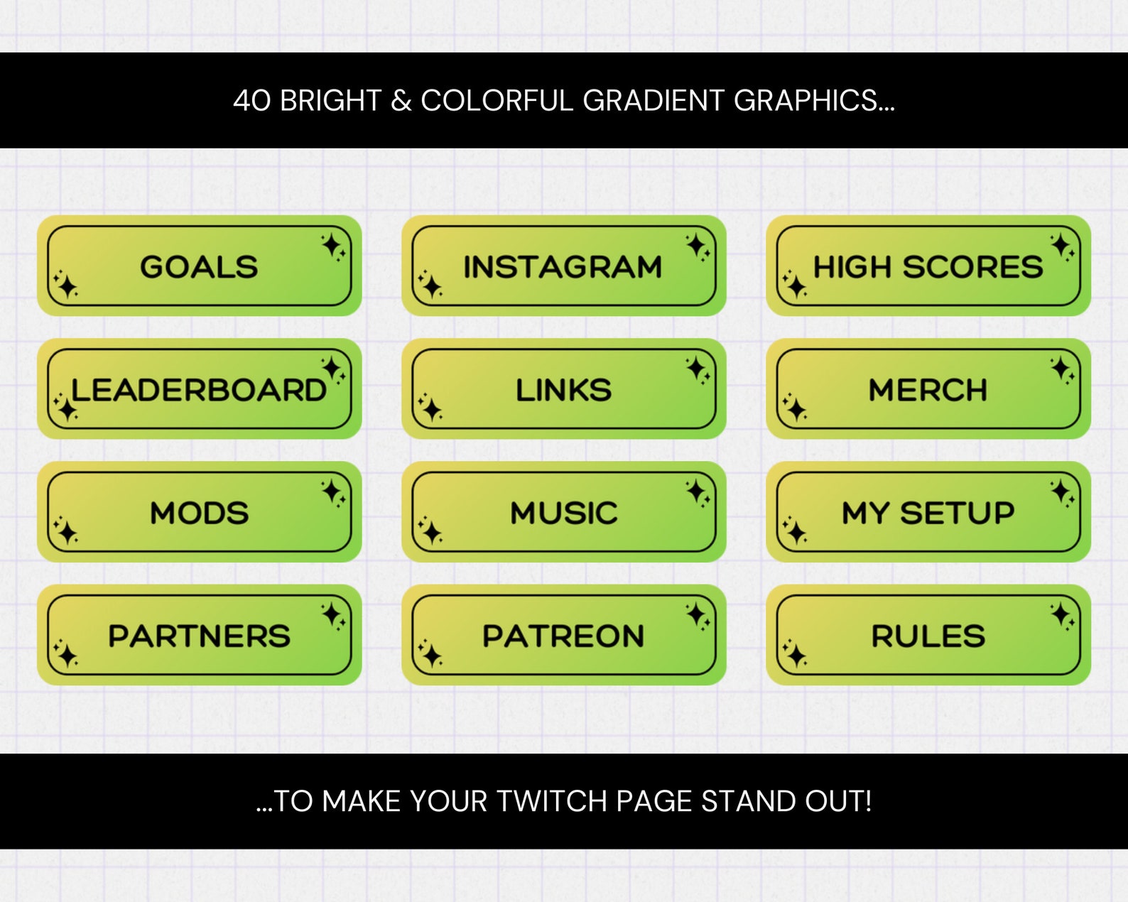 40 Sparkle Gradient Twitch Panels • Green Yellow Aesthetic • Streamer ...