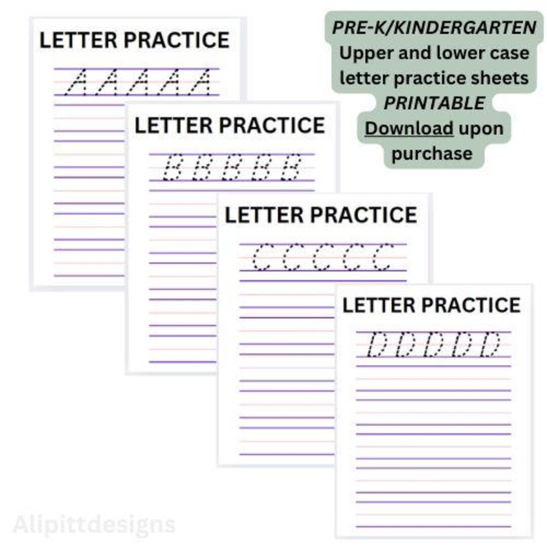 LETTER PRACTICE WORKSHEET for Pre-k, Kindergarten, Upper and Lower Case ...