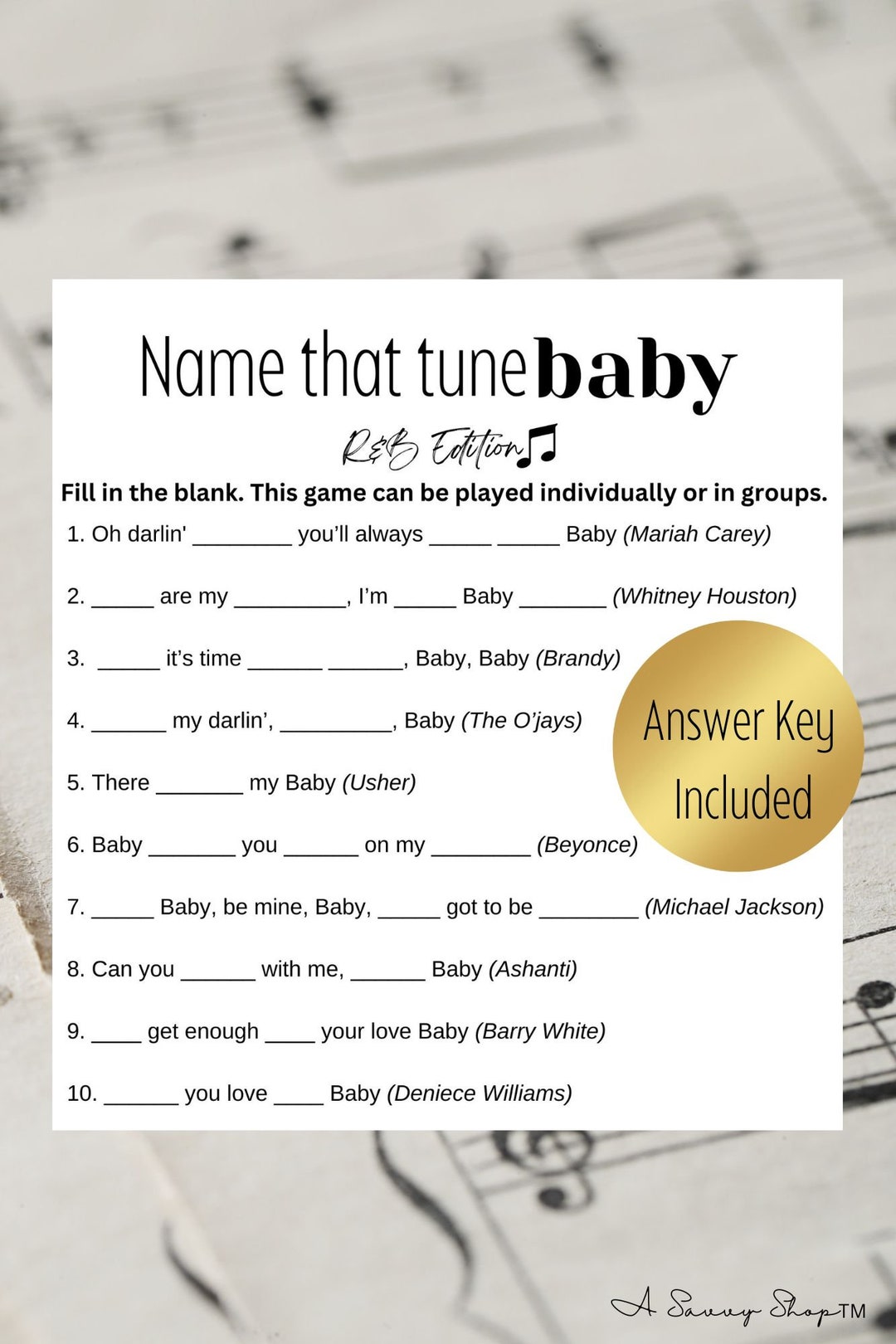 Name That Baby Tune/song, R&B Edition, Baby Shower Printable Game ...